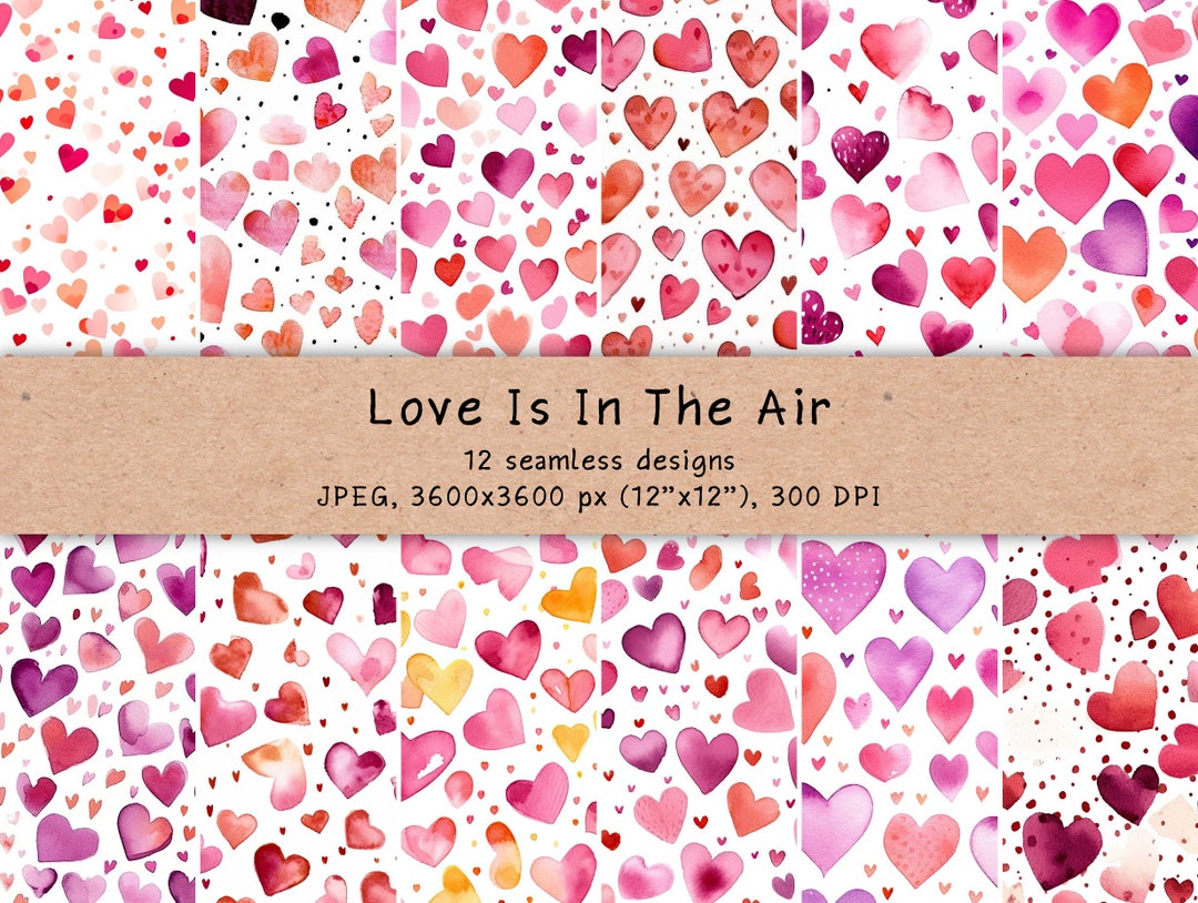 Pink Heart Digital Paper Watercolor Love Background Happy Valentine ...