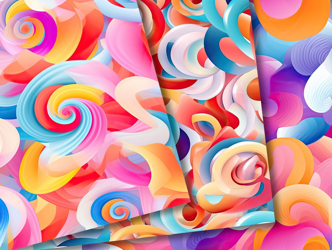 Rainbow Swirl Digital Paper Colorful 3D Background Happy Shapes Paper ...