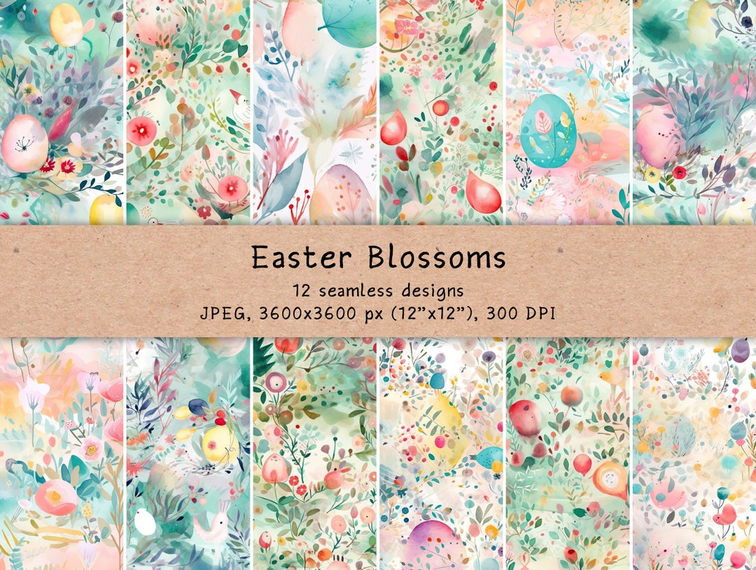 Pastel Flower Digital Paper Spring Floral Background Easter Botanical ...