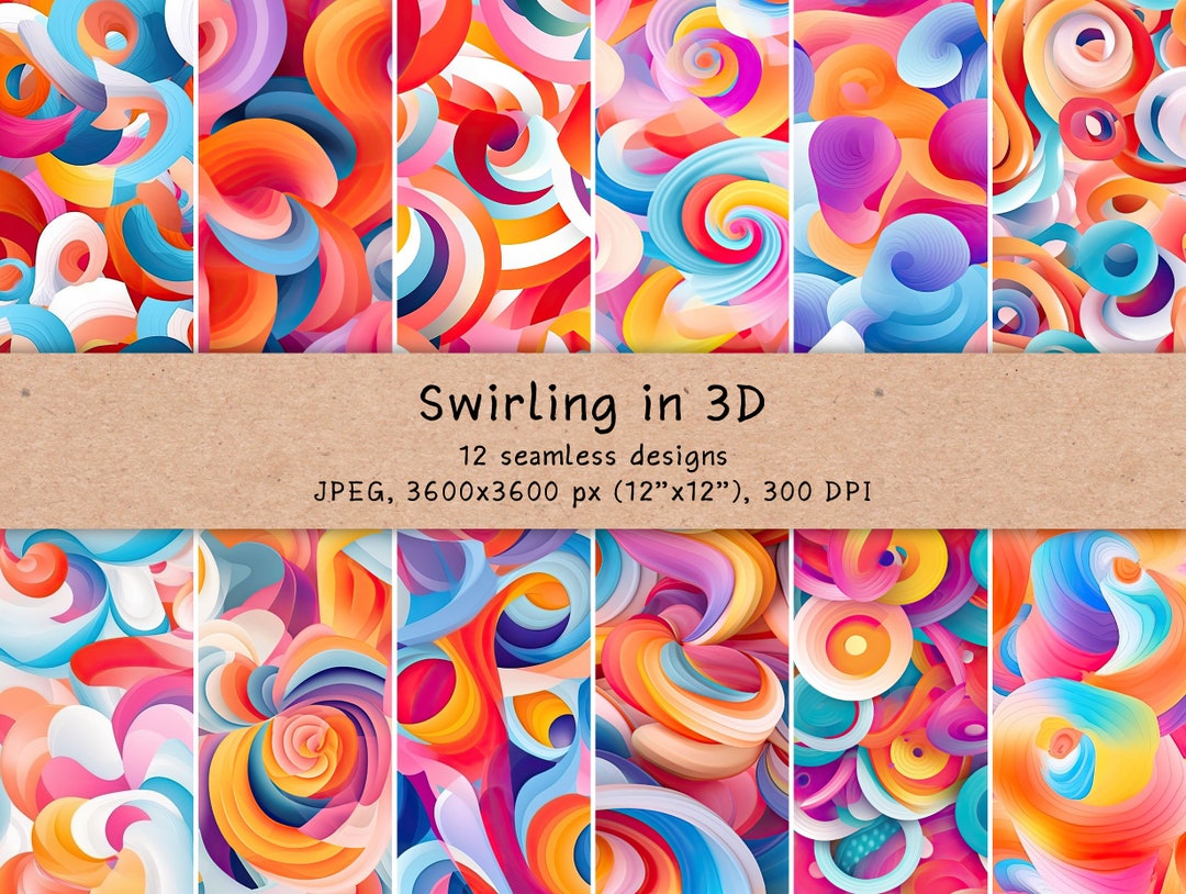 Rainbow Swirl Digital Paper Colorful 3d Background Happy Shapes Paper Pack For Scrapbooking For