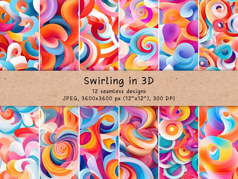 Rainbow Swirl Digital Paper Colorful 3D Background Happy Shapes Paper ...