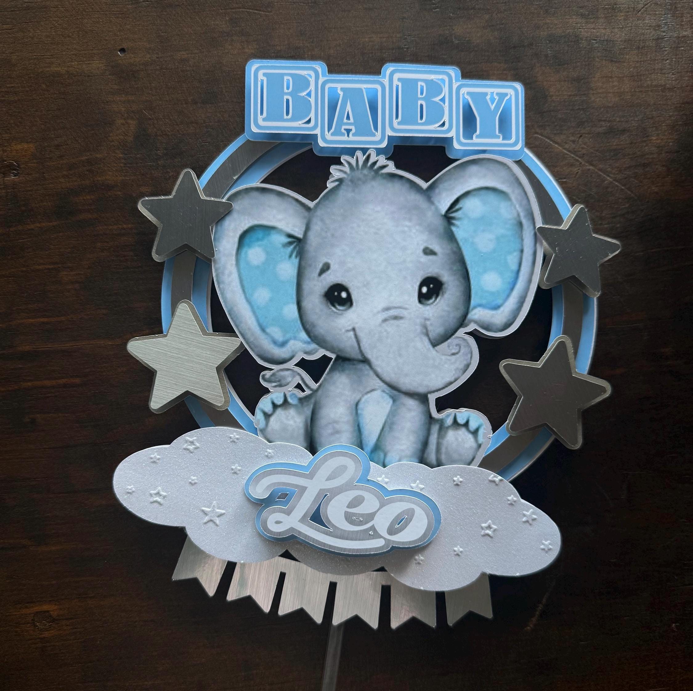Babyblue Elephant Cake Topper / Babyshower Cake Topper/ Blue Elephant ...