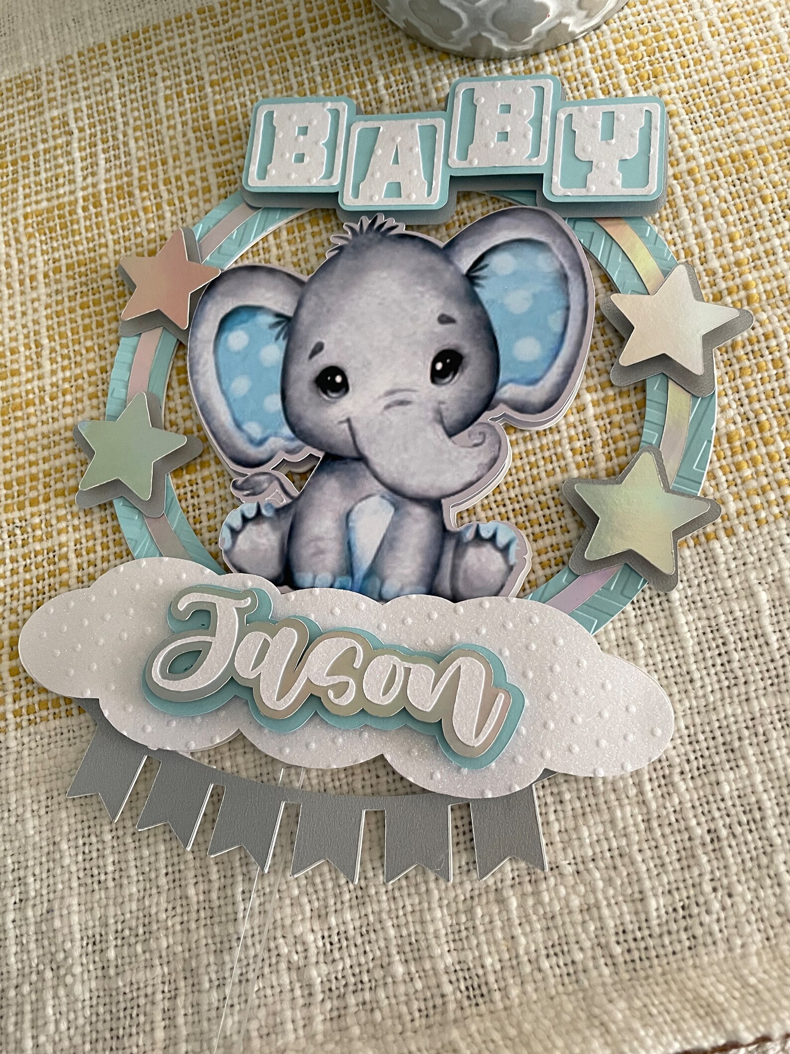 Babyblue Elephant Cake Topper / Babyshower Cake Topper/ Blue - Etsy