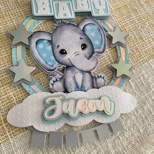 Babyblue Elephant Cake Topper / Babyshower Cake Topper/ Blue Elephant ...
