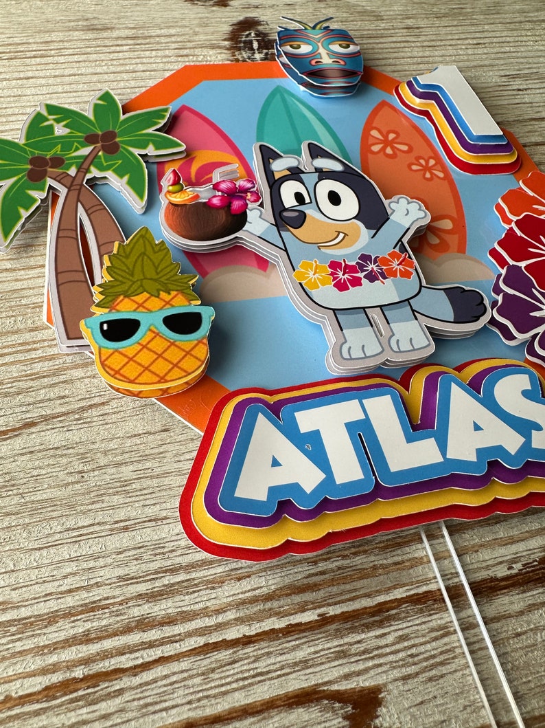 Blue Dog Luau Theme Cake Topper/ Custom Luau Party Decor / Bluey Luau ...