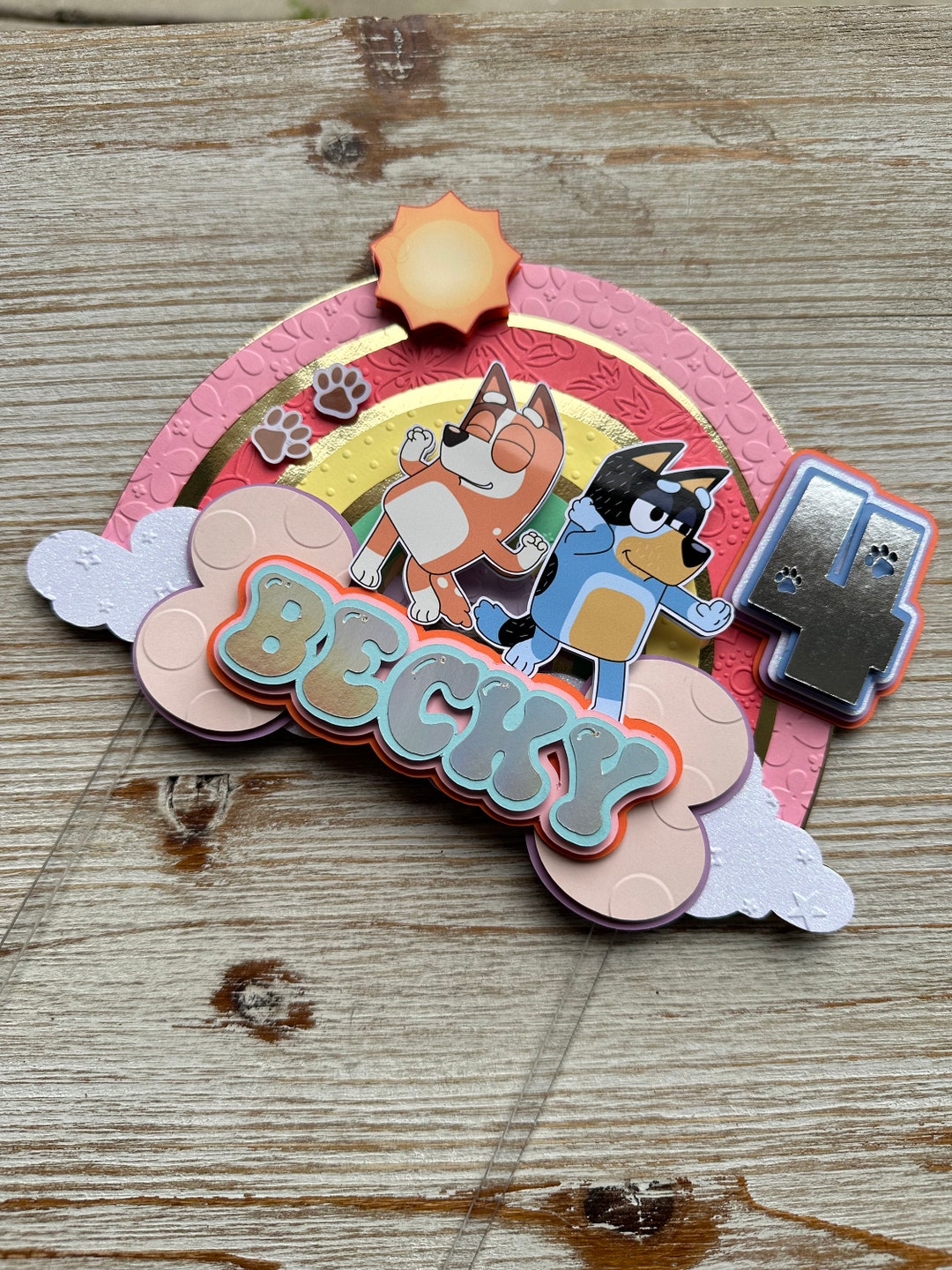 Rainbow Bluey Cake Topper/ Rainbow Cake Topper / Bluey Cake Toper - Etsy