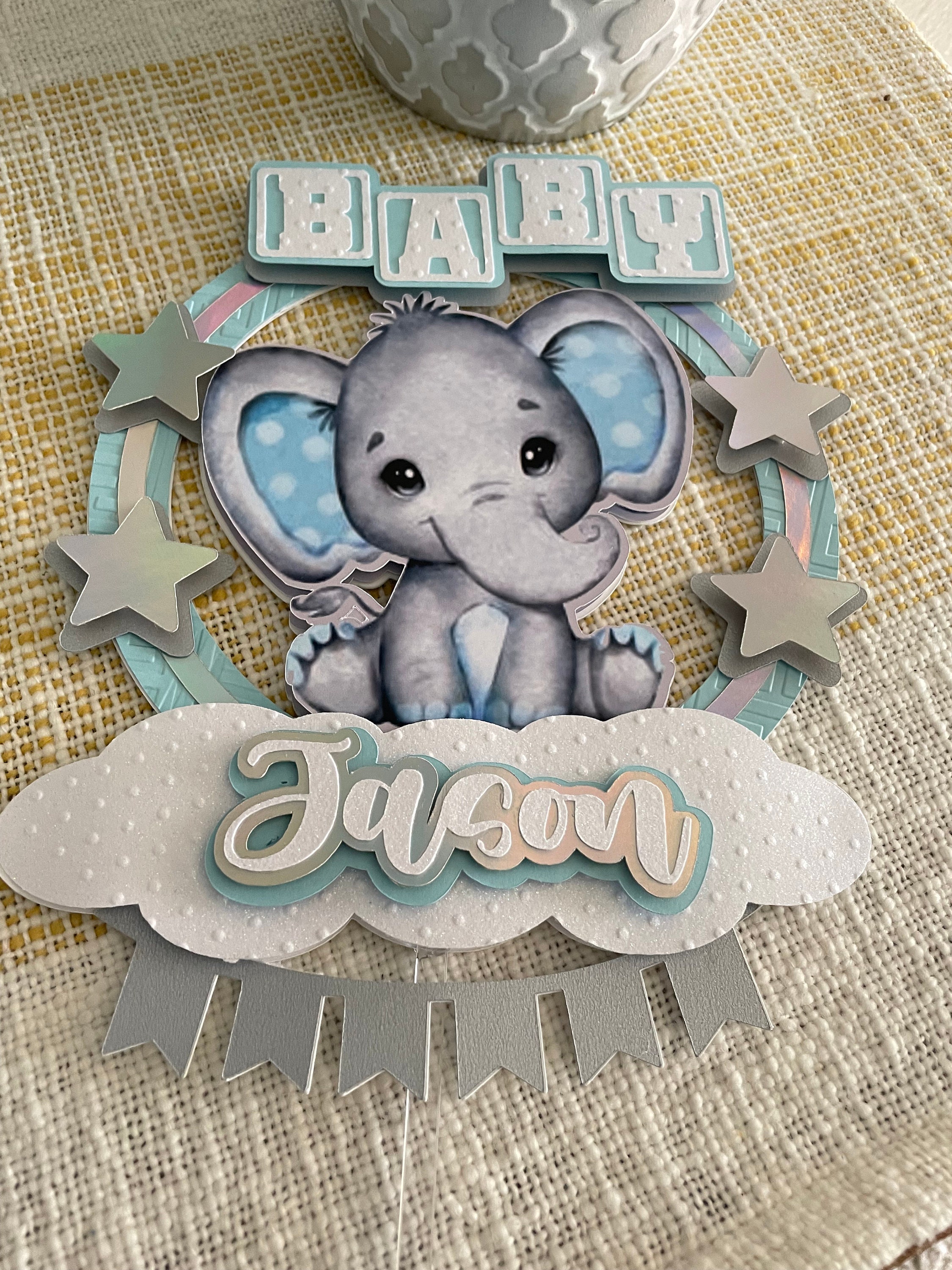 Babyblue Elephant Cake Topper / Babyshower Cake Topper/ Blue - Etsy