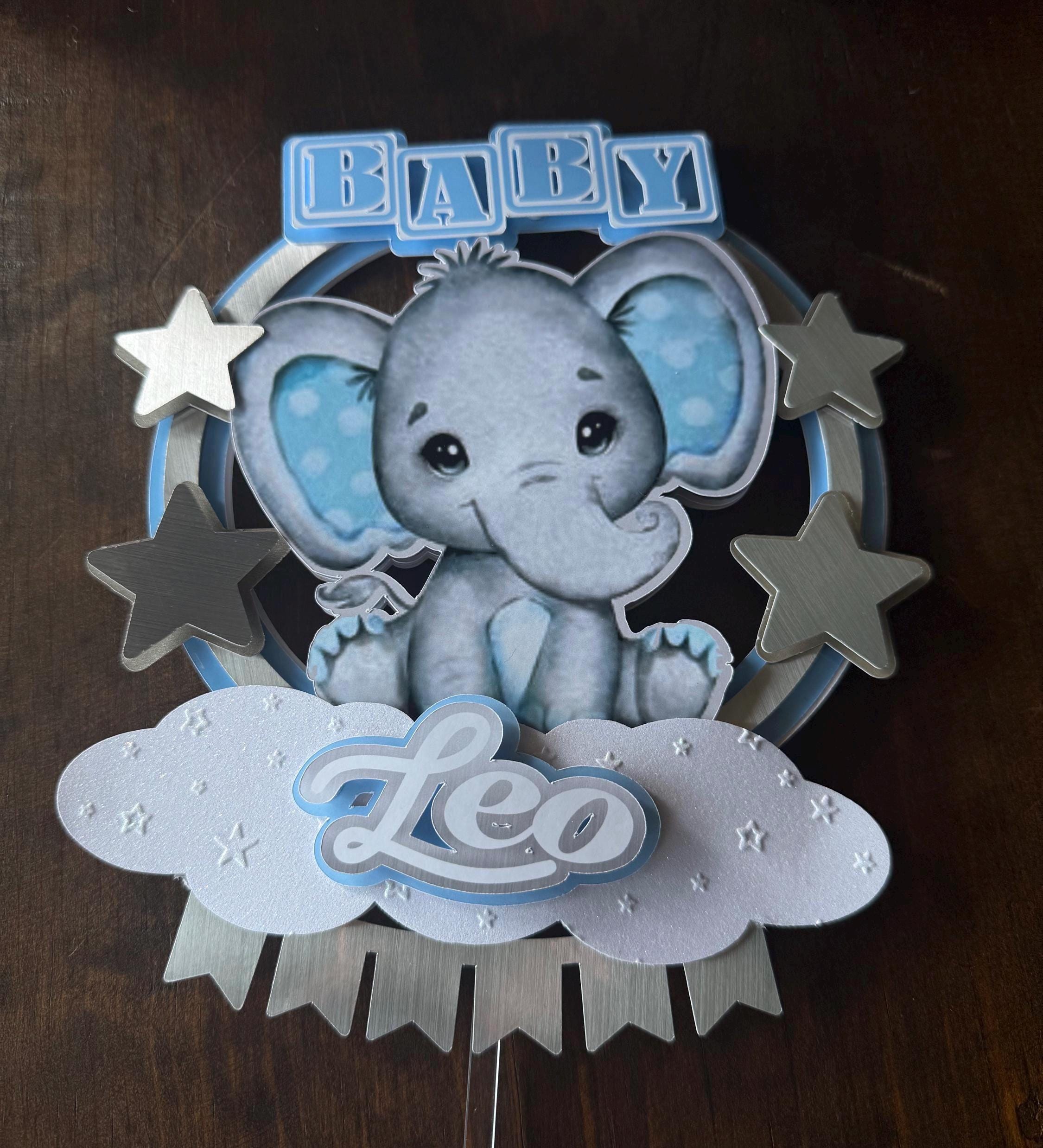Babyblue Elephant Cake Topper / Babyshower Cake Topper/ Blue Elephant ...