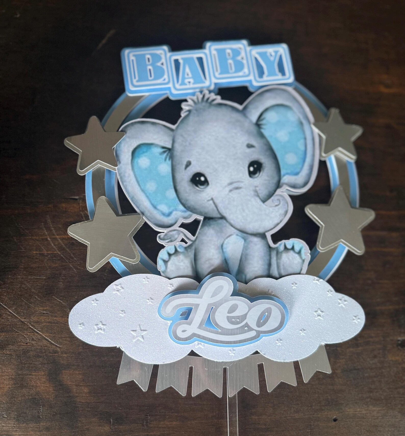 Babyblue Elephant Cake Topper / Babyshower Cake Topper/ Blue Elephant ...