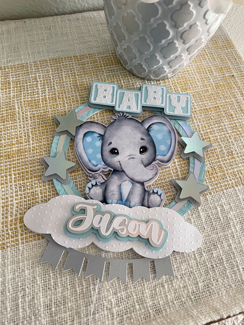 Babyblue Elephant Cake Topper / Babyshower Cake Topper/ Blue - Etsy