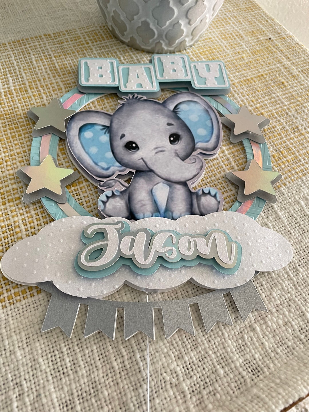 Babyblue Elephant Cake Topper / Babyshower Cake Topper/ Blue Elephant ...