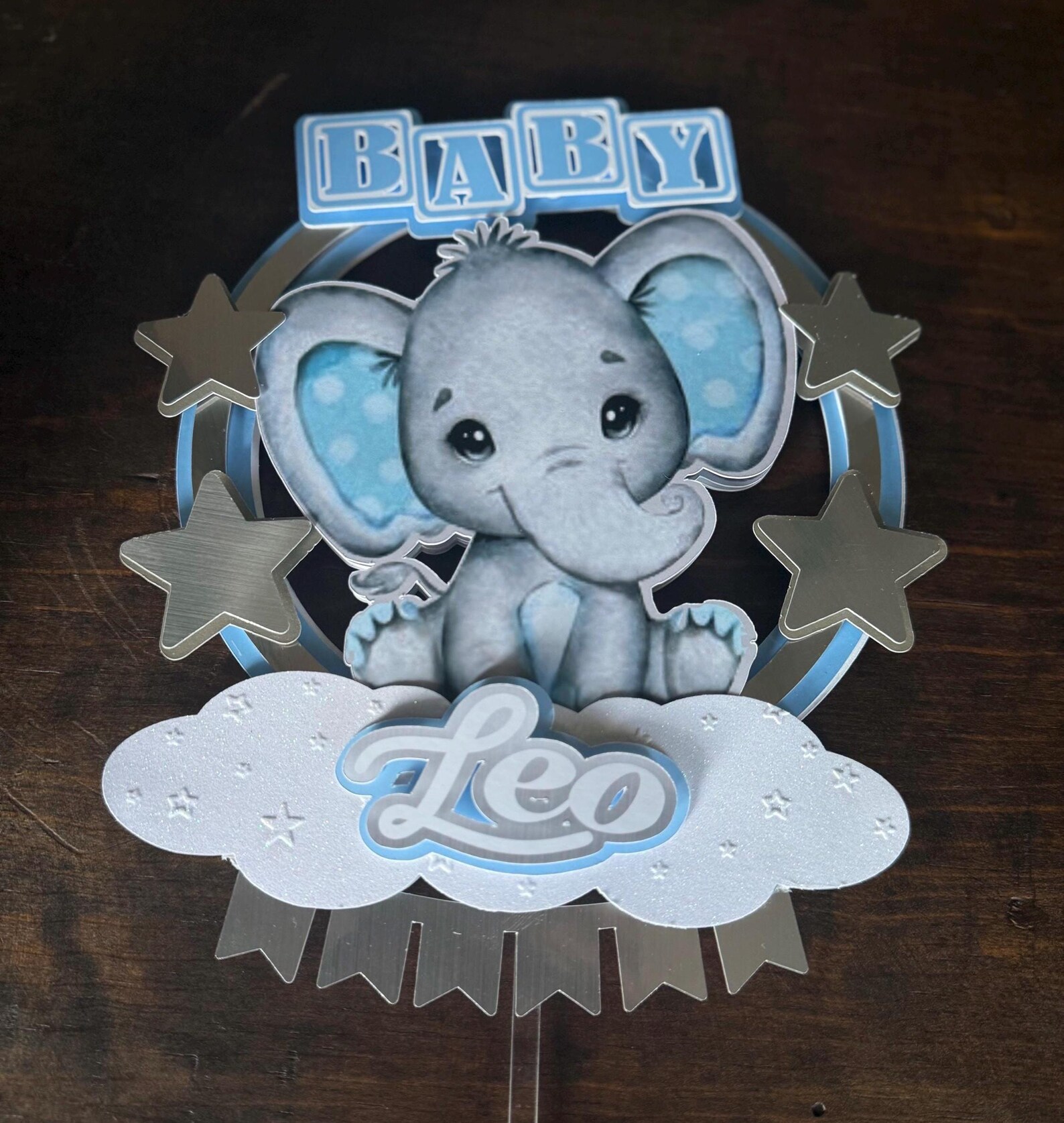 Babyblue Elephant Cake Topper / Babyshower Cake Topper/ Blue Elephant ...