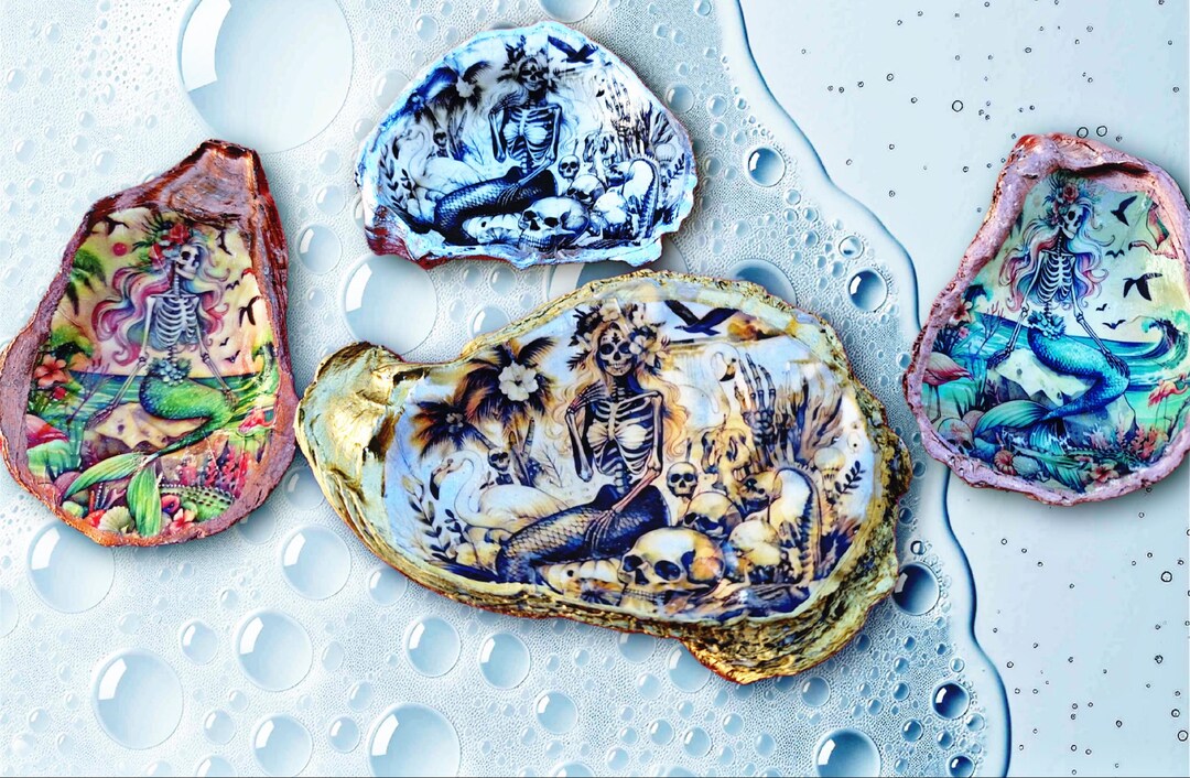 Spooky Sea Maiden Oyster Shell - Skeleton Mermaid Accent Shell Dish - Etsy