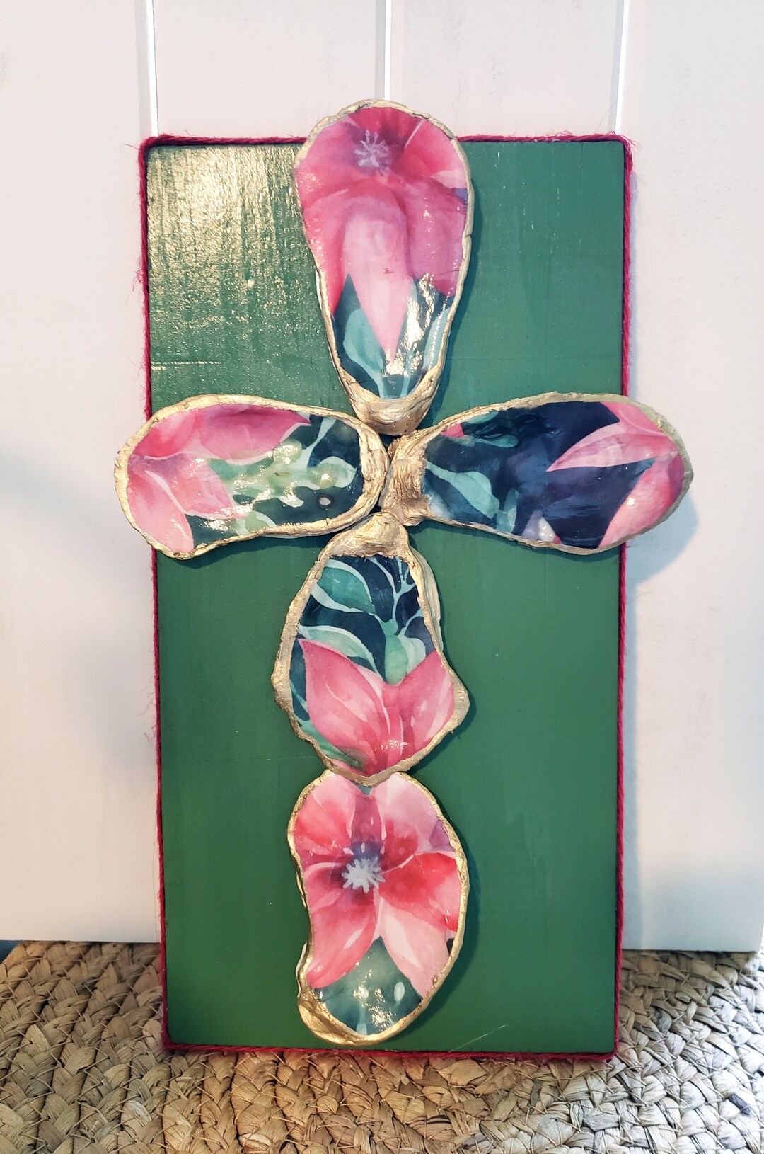 Oyster Shell Cross Oyster Shell Poinsettia Cross Christmas Oyster Shell ...