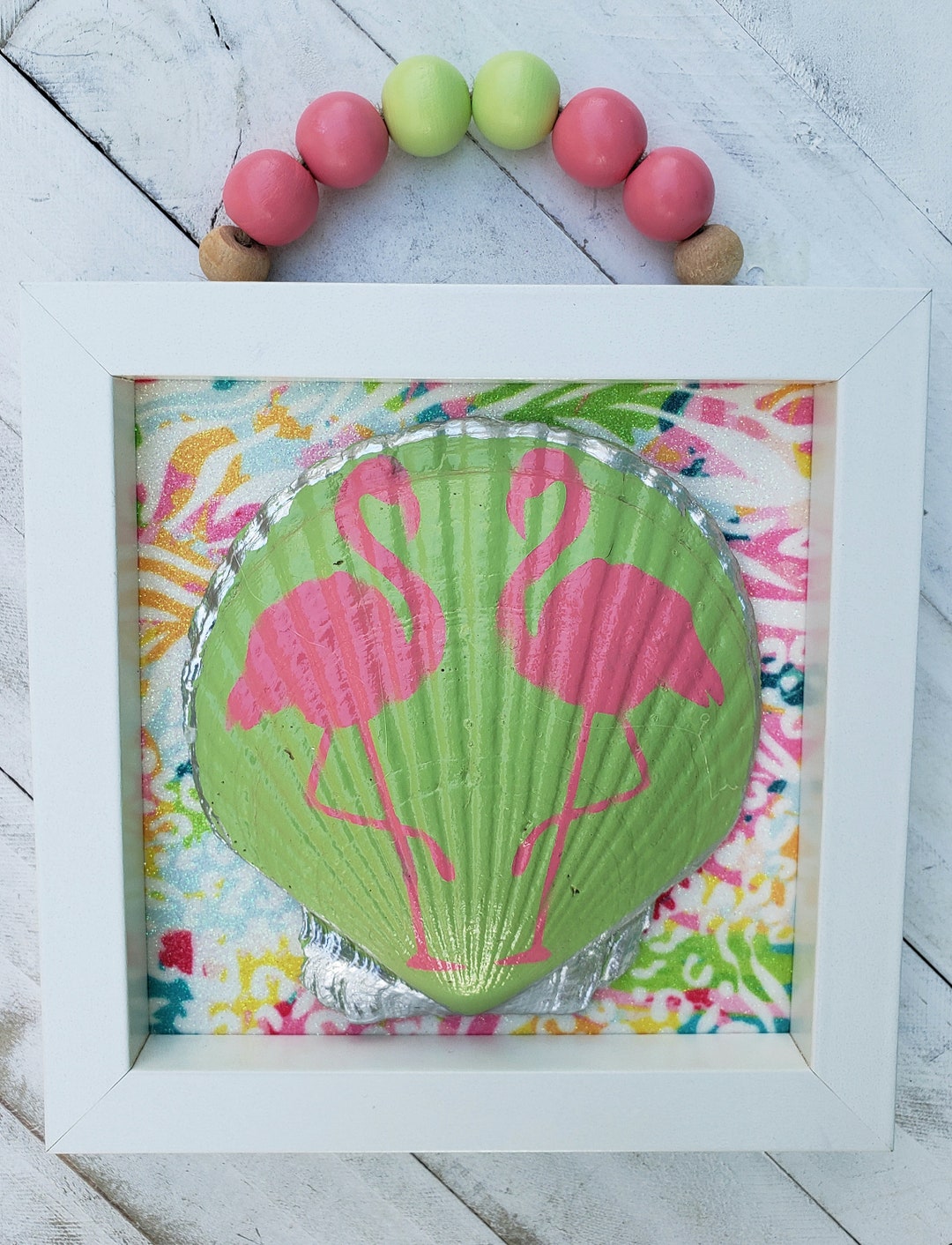 Flamingo Scallop Shell Wall Decor: Coastal Shadowbox - Etsy