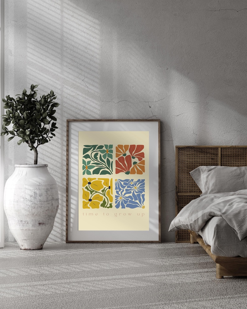 Boho Floral Print, "time to Grow Up" Quote, Minimalist Inspirational ...