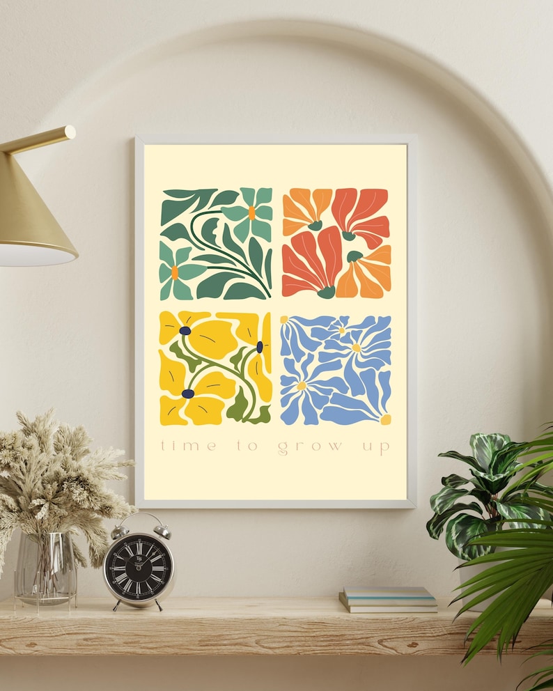 Boho Floral Print, "time to Grow Up" Quote, Minimalist Inspirational ...