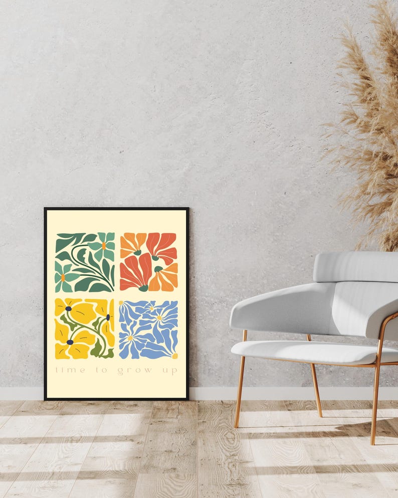 Boho Floral Print, "time to Grow Up" Quote, Minimalist Inspirational ...