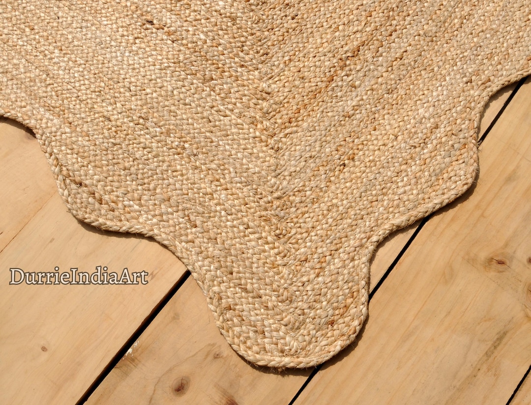 Natural Jute Rug - Wavy Edge Rug, Scalloped Jute Rug, Bohemian Rug ...