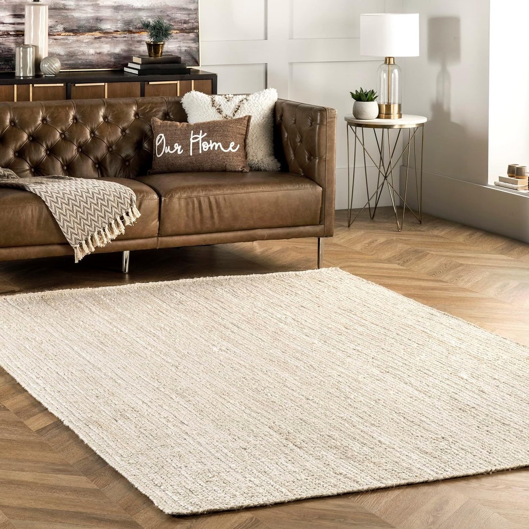Indian White-beige Scandinavian Rug. Pattern Hemp Jute Rug. White ...