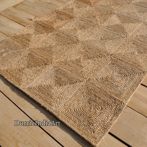 Indian Handmade Natural Beige Scandinavian Rug. Pattern Box Jute Rug ...