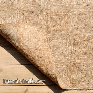 Indian Handmade Natural Beige Scandinavian Rug. Pattern Box Jute Rug ...