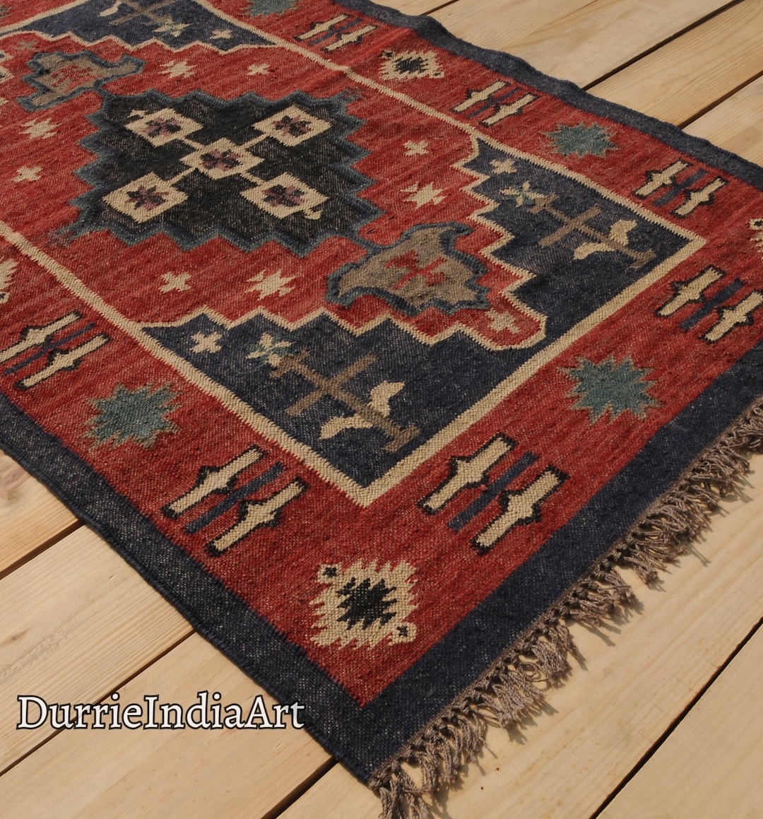 Handmade Area Kilim Rug, Wool Jute Kilim Rug, Flatweave Rug, Bohemian ...