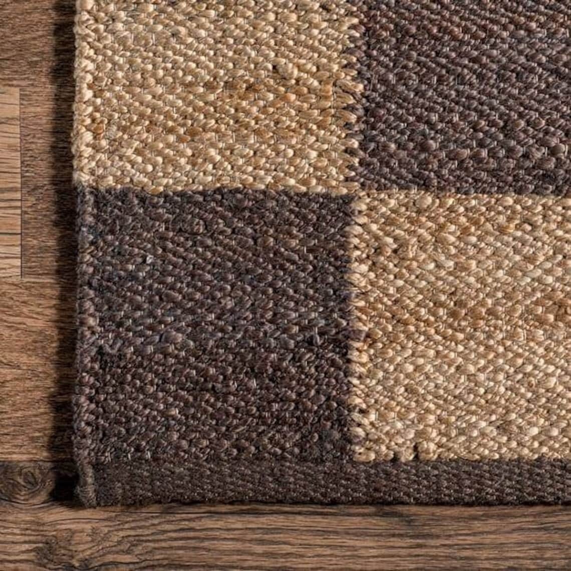 Handmade Natural Brown Striped Jute Rug-natural Jute Brown - Etsy