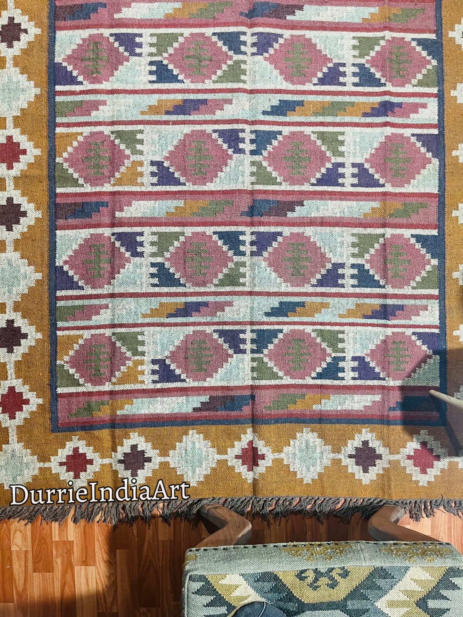 Handmade Woven Bricks Jute Kilim Rug Large Kilim Wool Jute Rug Wool ...