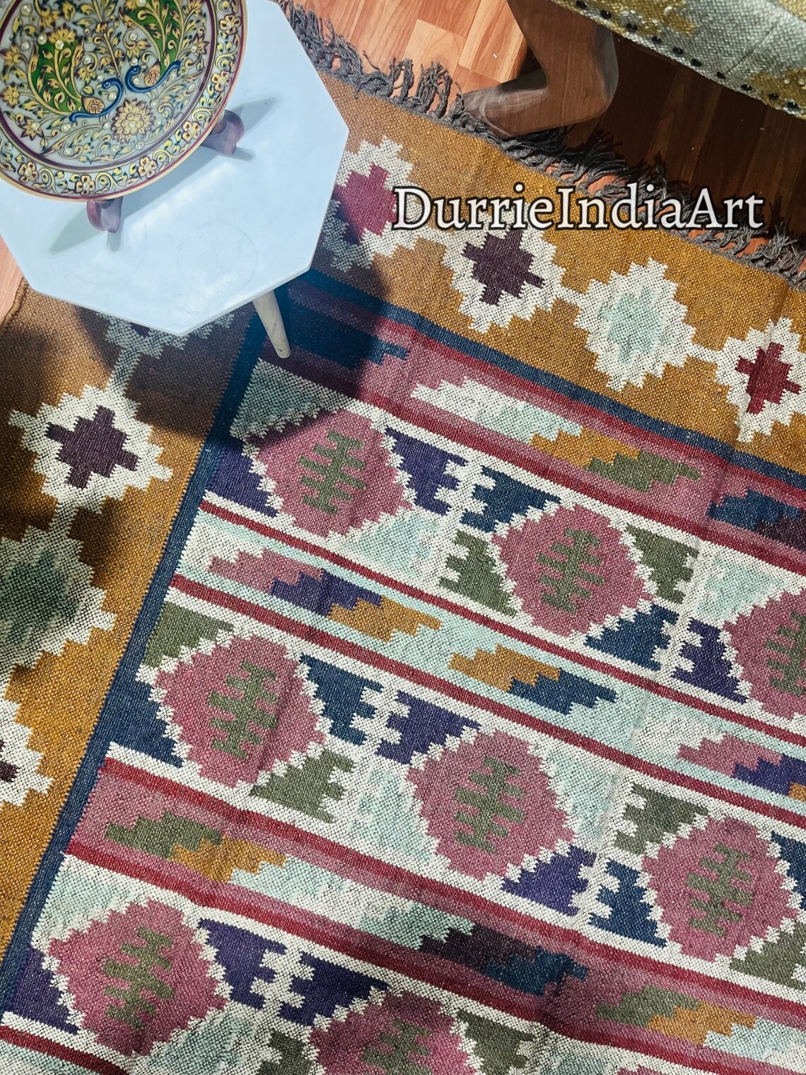 Handmade Woven Bricks Jute Kilim Rug Large Kilim Wool Jute Rug Wool ...