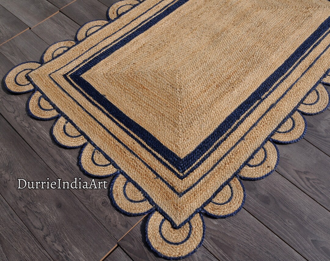 Natural Scalloped Jute Rug, Scallop Pattern Rug, Natural Jute Rug, Han ...