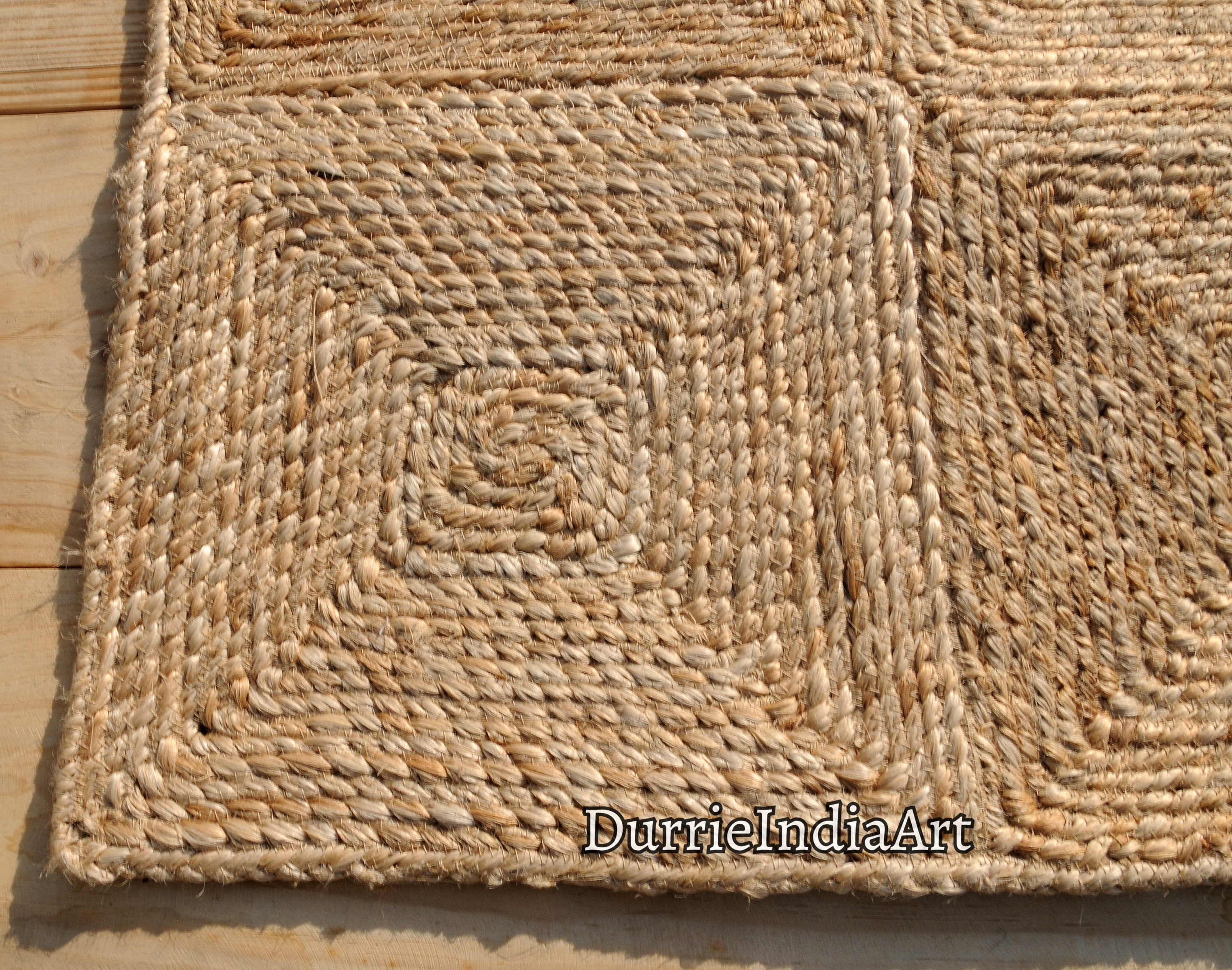 Indian Handmade Natural Beige Scandinavian Rug. Pattern Box Jute Rug ...