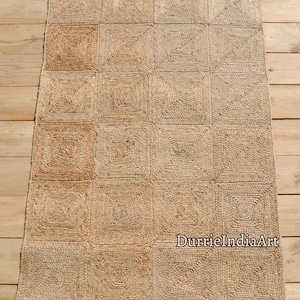 Indian Handmade Natural Beige Scandinavian Rug. Pattern Box Jute Rug ...