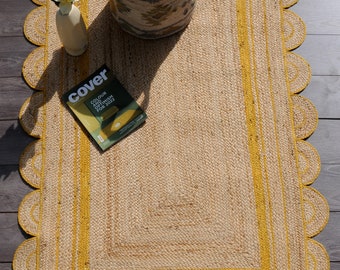 Braided Scalloped Jute Rug-scallop Rug-boho Rug-natural Jute Rug ...