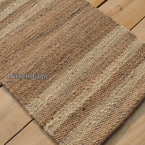 Indian Handmade Hemp Rug With Beige and off White Color, Beautiful Home ...