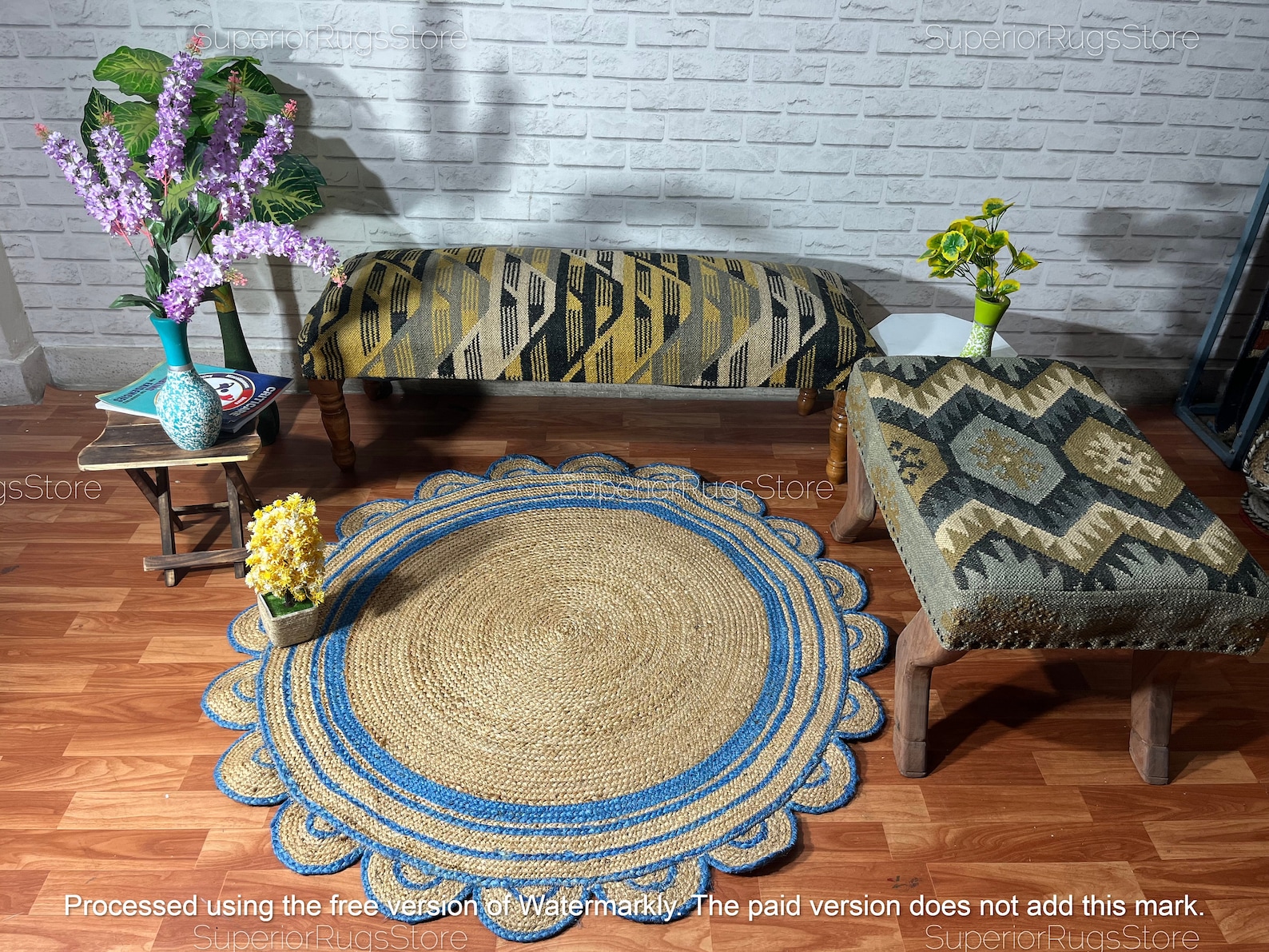 Natural Fiber Scalloped Jute Round Rug Scalloped Round Rug, Scallop ...
