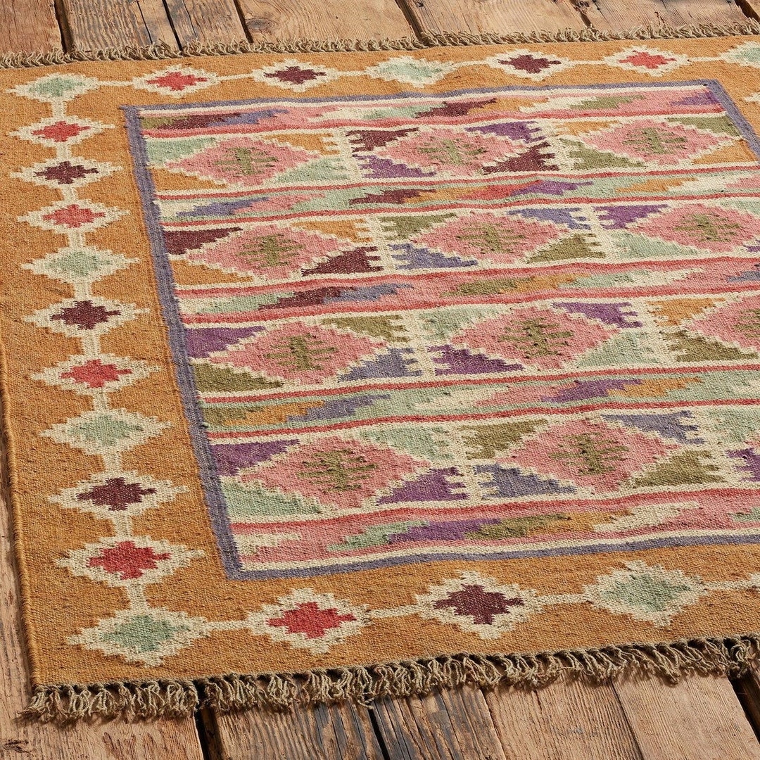Handmade Woven Bricks Jute Kilim Rug Large Kilim Wool Jute Rug Wool ...