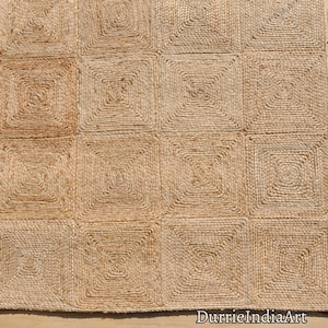 Indian Handmade Natural Beige Scandinavian Rug. Pattern Box Jute Rug ...