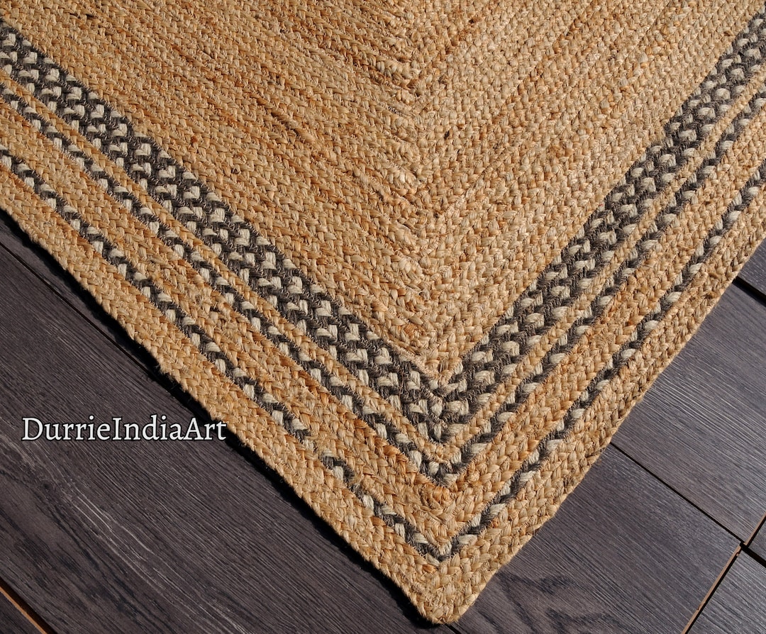 Handmade Natural Jute Rug, Solid Border Jute Rug, Custom Size Rug ...