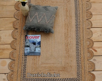 Jute Runner Rug Scalloped Runner Rug, Bohemian Scallop Rug, Natural ...