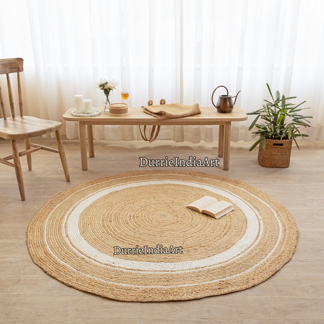 Hand Braided Natural Round Jute Rug, Custom Size Jute Round Rug, Trendy ...
