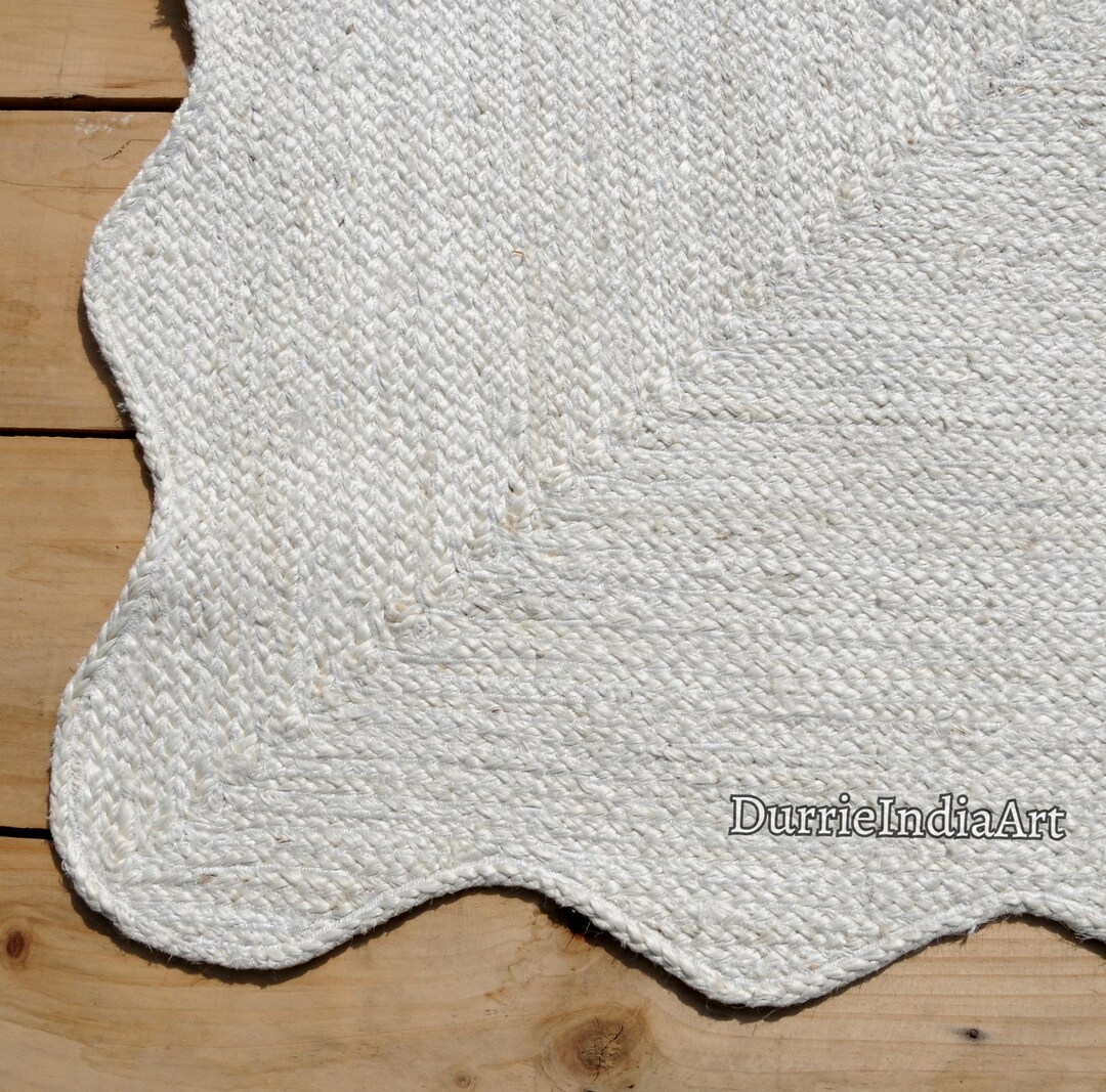White Scalloped Jute Rug, Scallop Pattern Rug, Jute Shape Rug ...