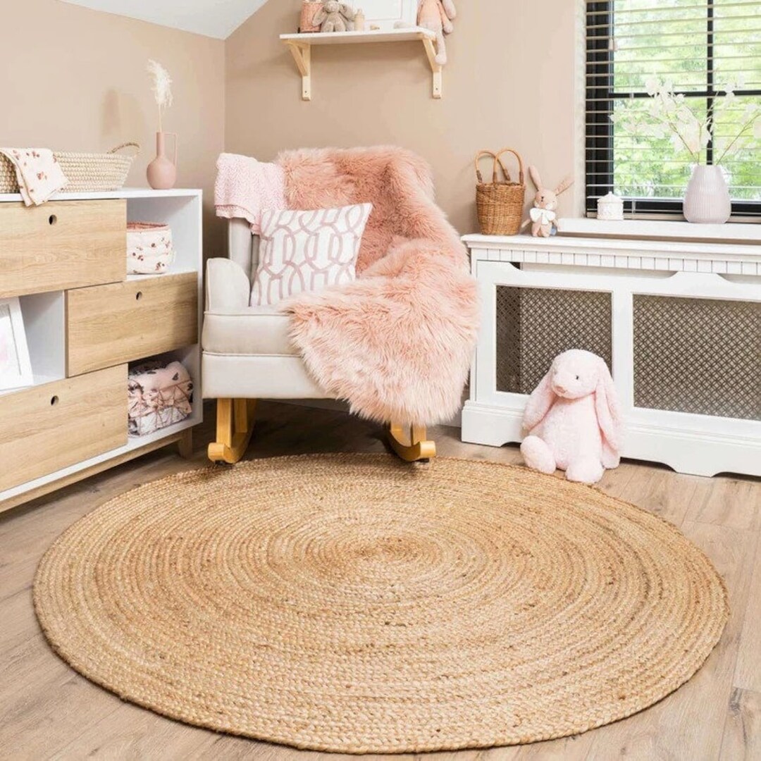 4x4 5x5 9x9 10x10 Jute Braided Round Rug Natural and White Border Jute ...