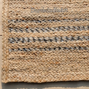 White Beige Boho Jute Rug, Natural Jute Rug, Bohemian Rug, Hand Braided ...