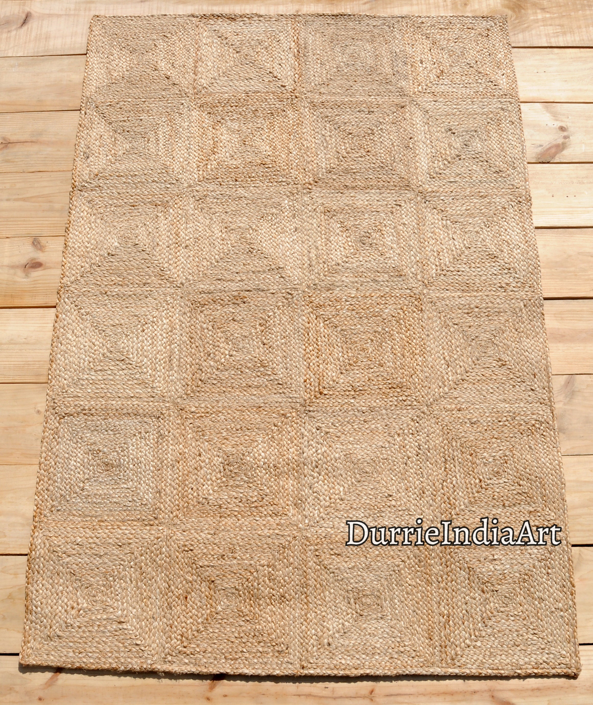 Indian Handmade Natural Beige Scandinavian Rug. Pattern Box Jute Rug ...