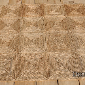 Indian Handmade Natural Beige Scandinavian Rug. Pattern Box Jute Rug ...