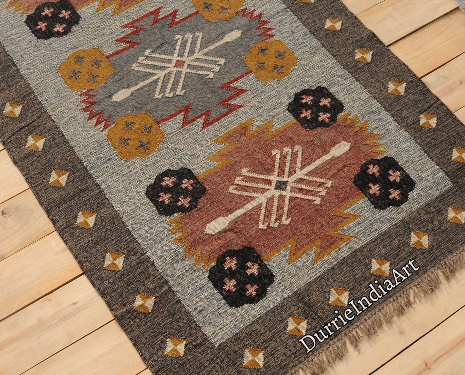 Handwoven Wool Jute Kilim Rug, Wool Jute Rug, Kilim Jute Rug, Flatweave ...