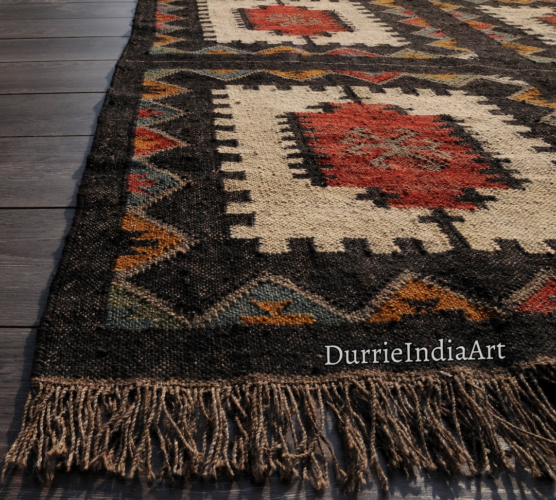 Vintage Wool Jute Kilim Rug, Handwoven, Wool and Jute Rug Handmade ...