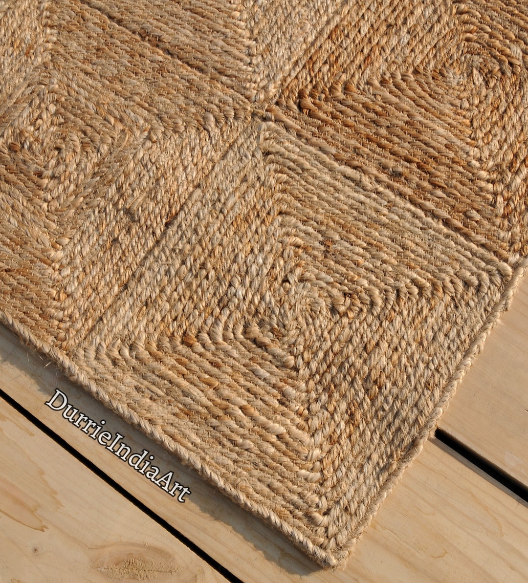 Indian Handmade Natural Beige Scandinavian Rug. Pattern Box Jute Rug ...
