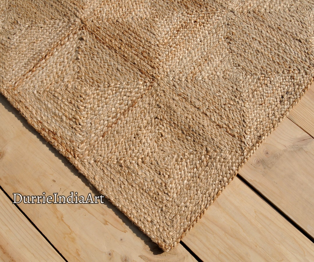 Indian Handmade Natural Beige Scandinavian Rug. Pattern Box Jute Rug ...